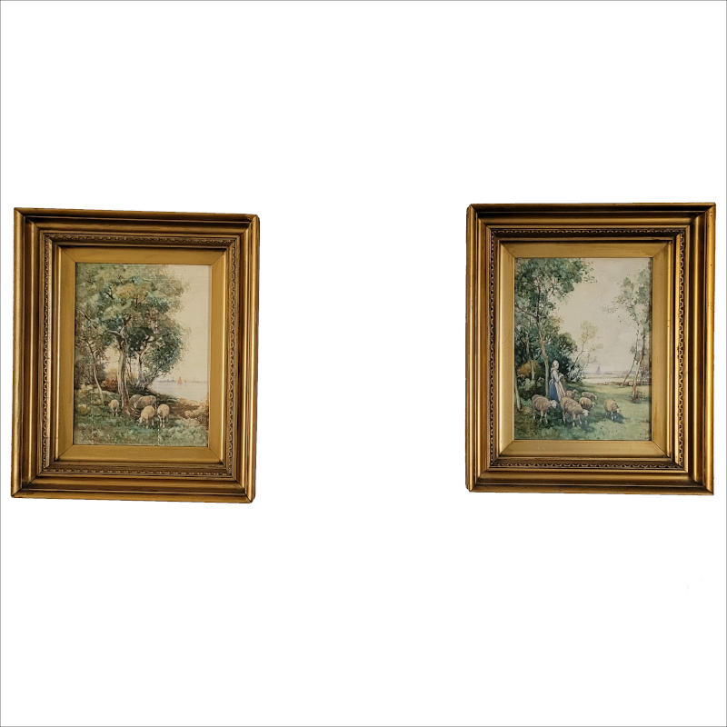 Pair Of Watercolours By JR Miller Glasgow Artist - Antique Furniture ...